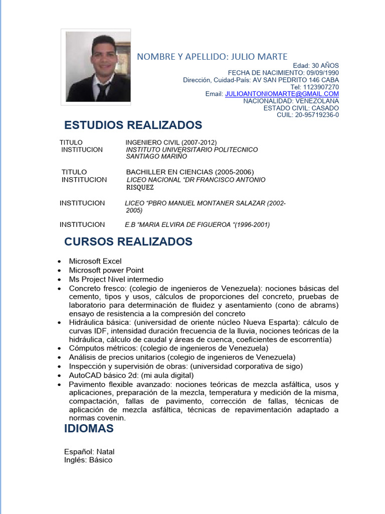 CV Julio Marte Nuevo | PDF | Hormigón | La carretera