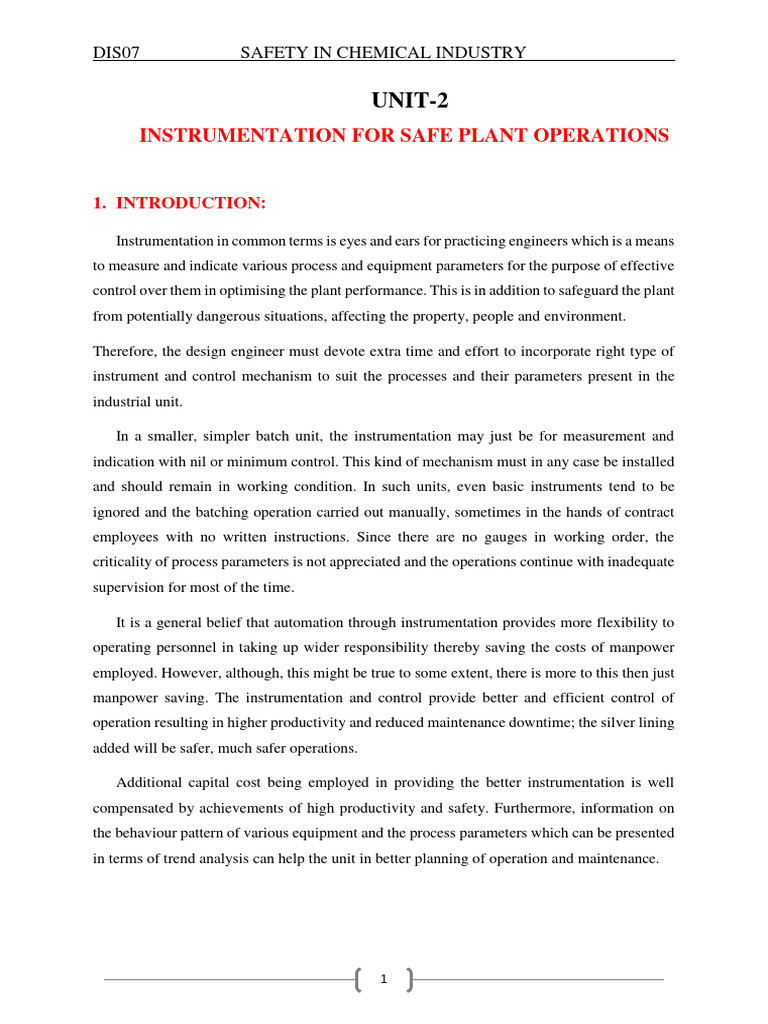 Dis07 U 2 Instrumentation For Safe Plant Operation | PDF | Chemical ...