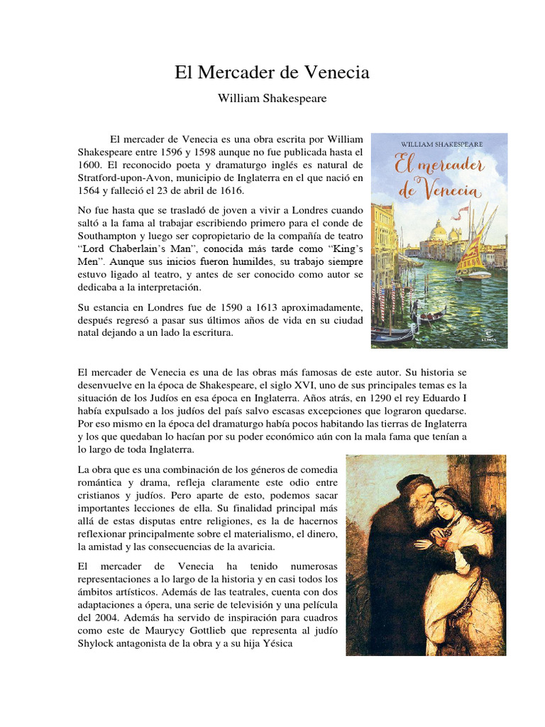 Shakespeare: El Mercader de Venecia | PDF | El mercader de Venecia ...