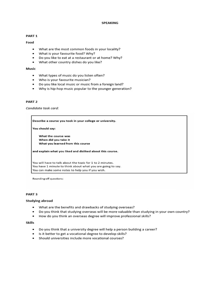 Ielts Speaking Practice Tests A | PDF