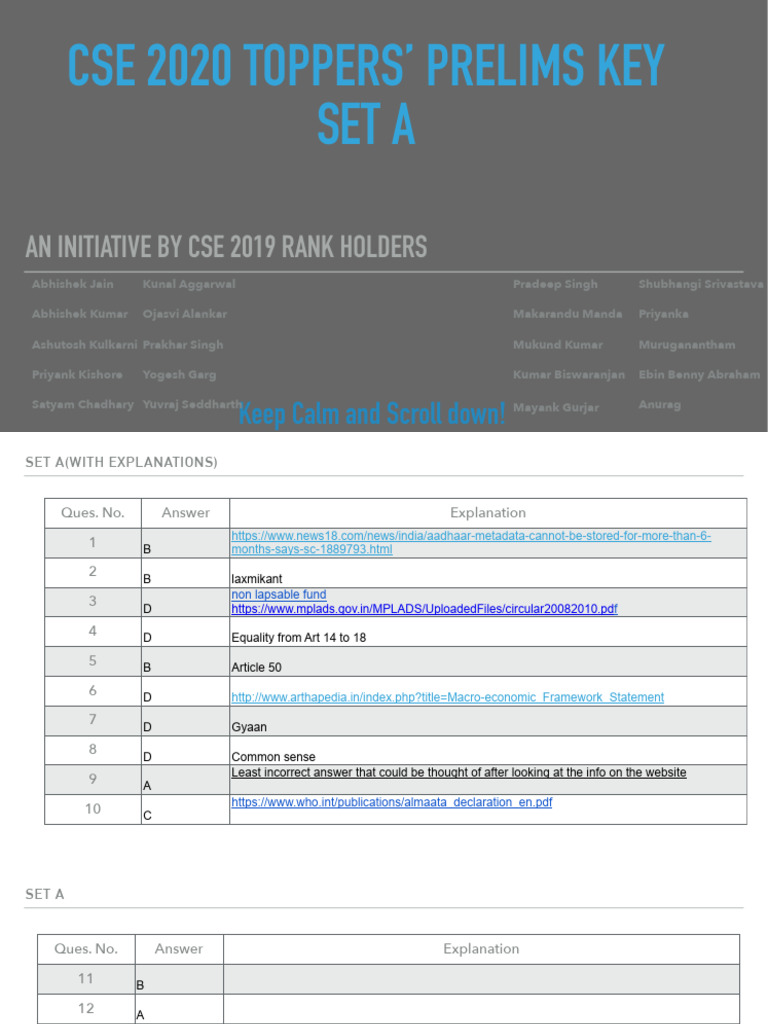 CSE 2020 Key Set A Final | PDF