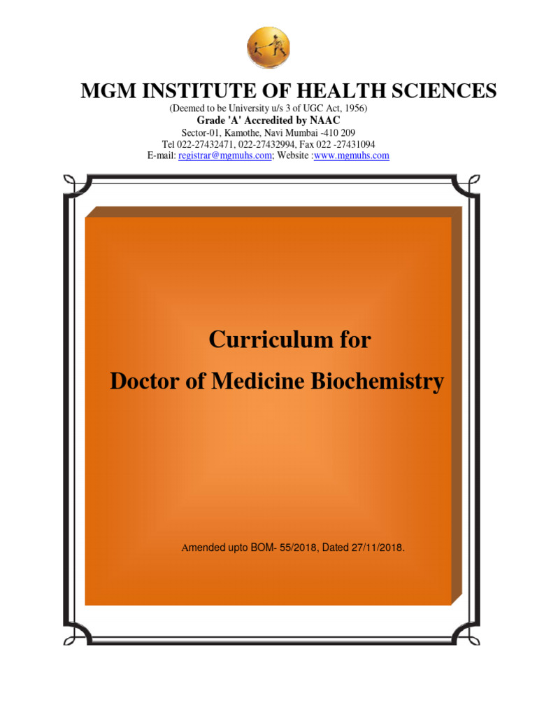 MD Biochemistry Curriculum MGM 2018 | PDF | Medicine | Health Care