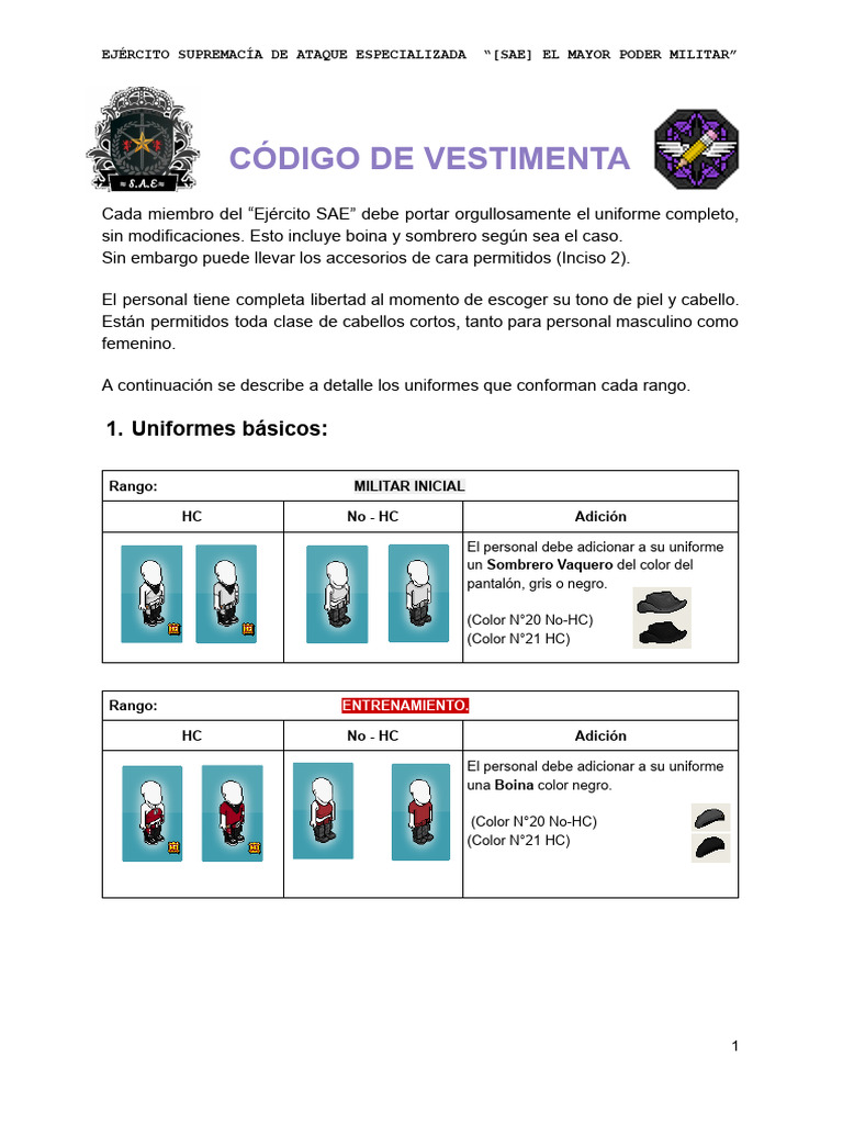 Código Vestimenta Ejército SAE | PDF
