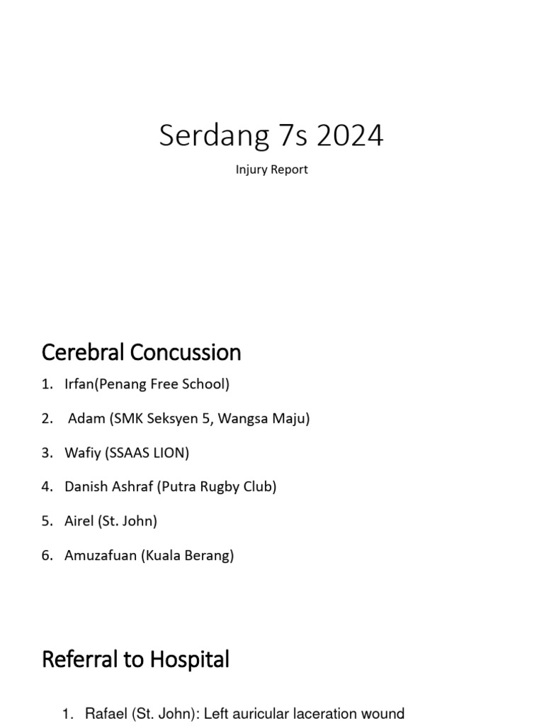 Serdang 7s 2024 - Injury Report (W Age Group) | PDF
