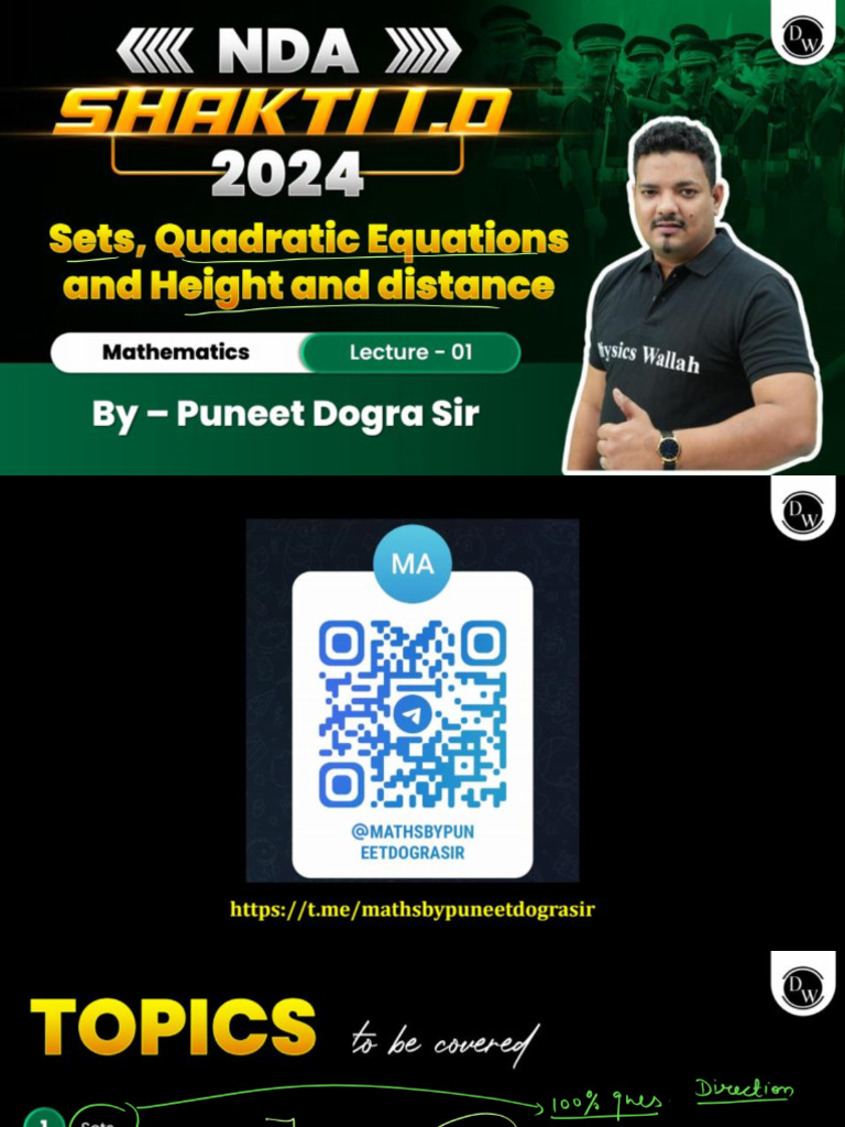 Sets, Quadratic Equations and Height and Distance Final. | PDF