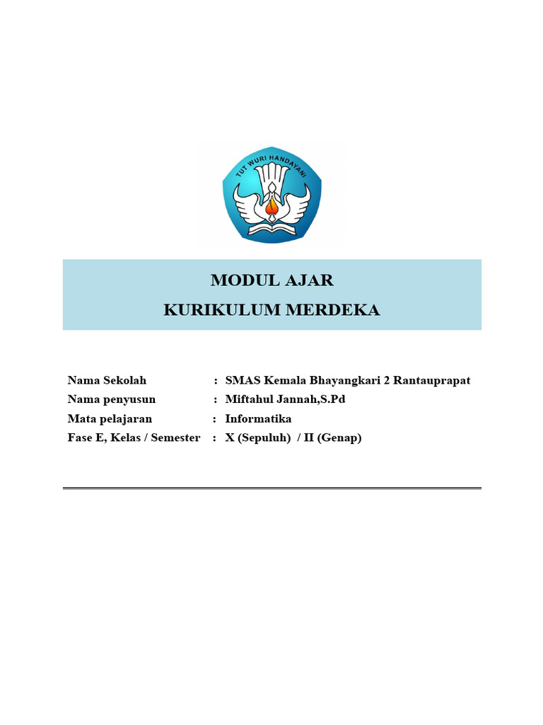 Modul Ajar Informatika Kelas X SMA Fase E Bab 6 | PDF | Seni