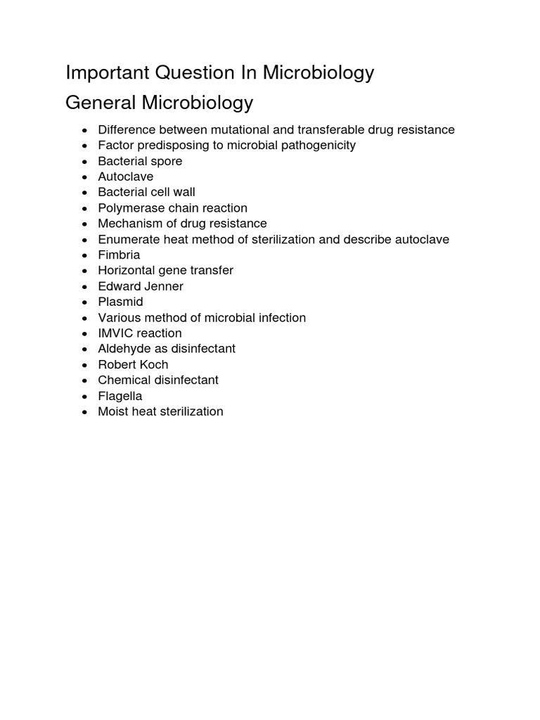 Important Question in Microbiology | PDF | Virus | Bacteria