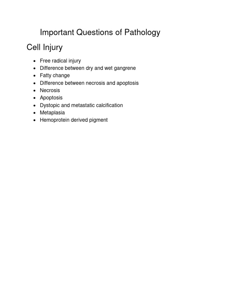 Important Questions of Pathology | PDF | Anemia | Inflammation