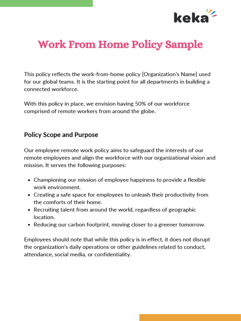 Work From Home Policy Sample | PDF | Employment | Computing