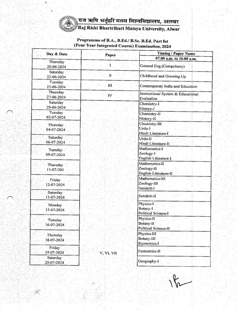 Integrated Time Table 2024 | PDF