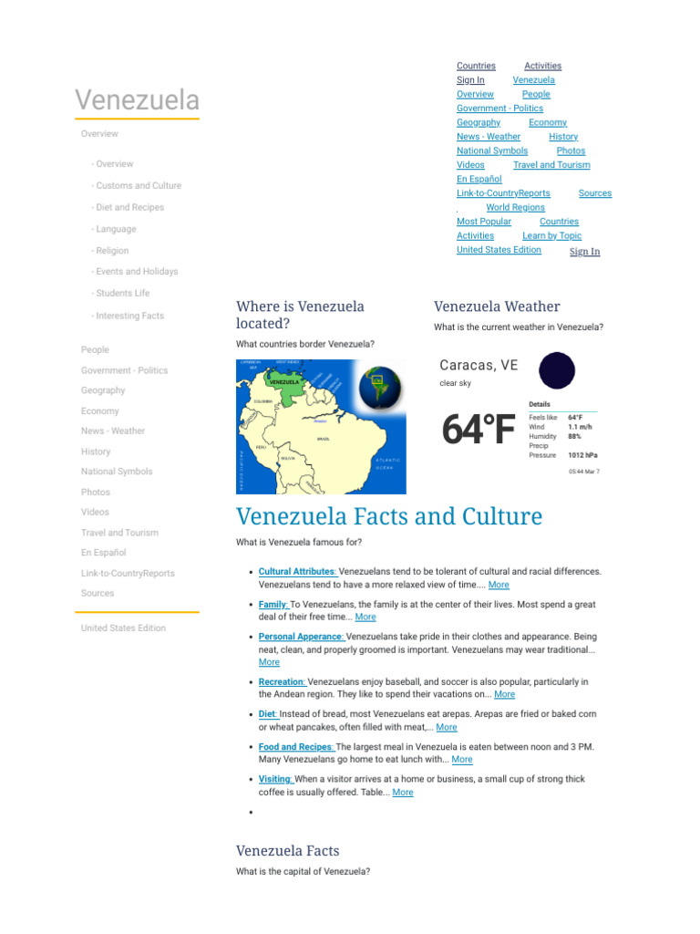 Venezuela _ Culture, Facts & Travel _ - CountryReports | Download Free ...