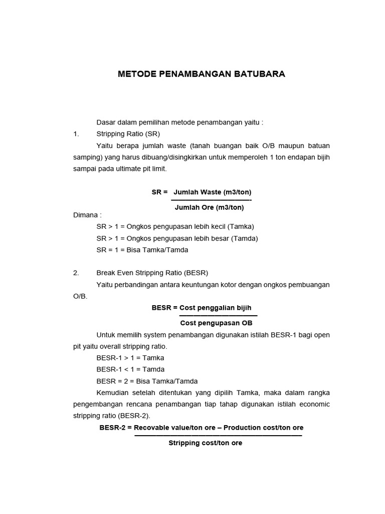 Metode Penambangan Batubara | PDF | Griya & Taman | Sains & Matematika