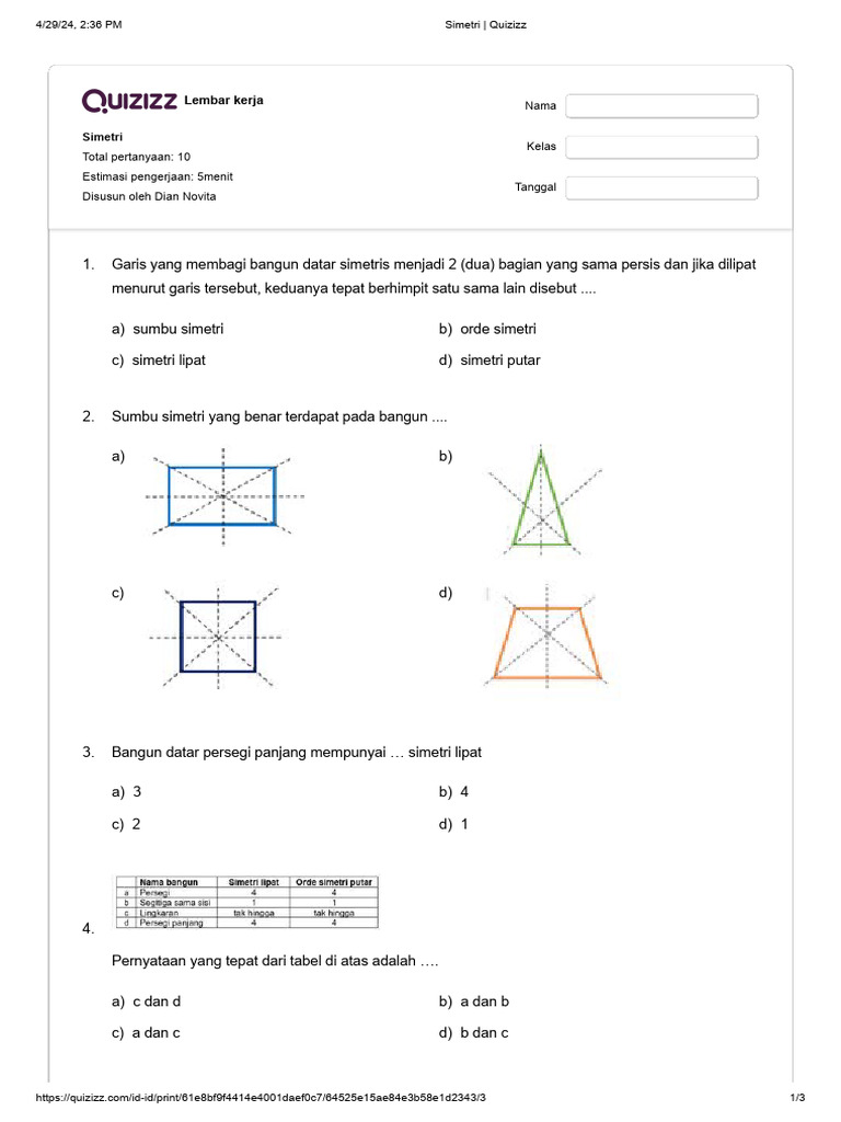 Lembar Kerja Simetri untuk Siswa | PDF