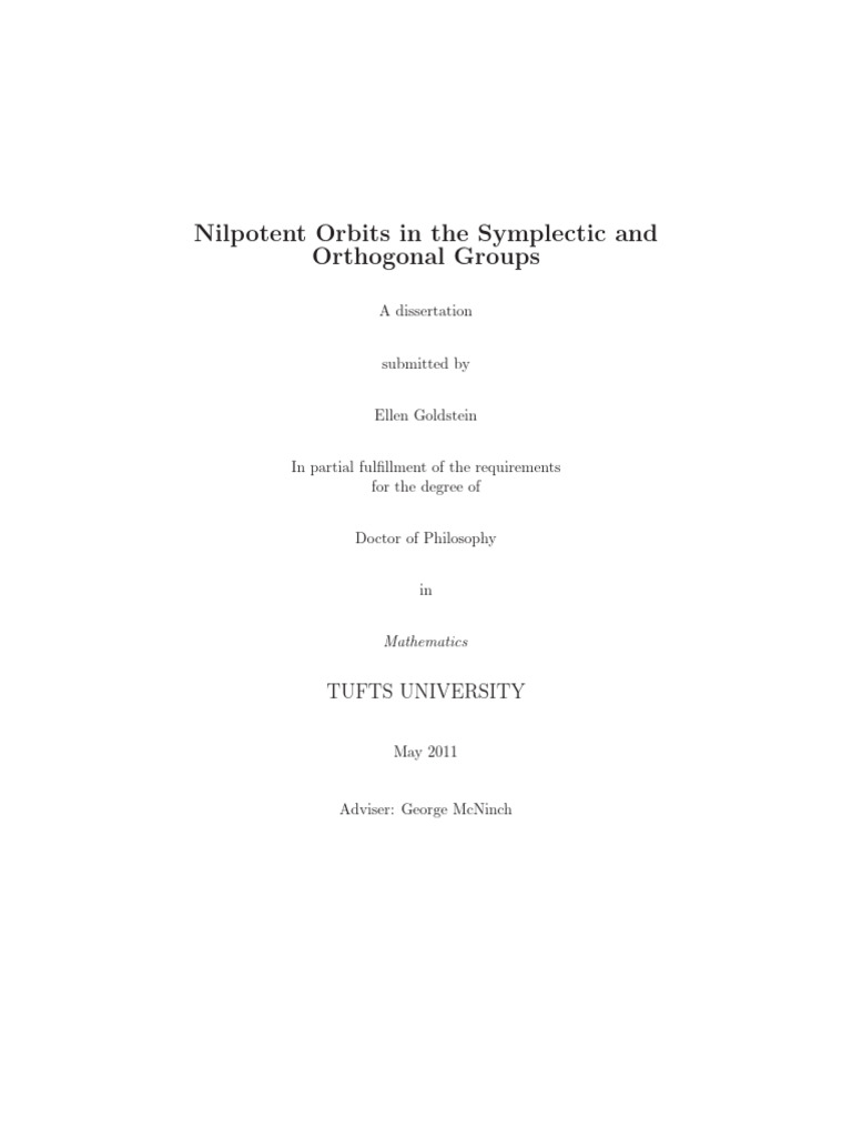 Nilpotent Orbits in The Symplectic and Orthogonal Groups: Tufts University | PDF | Group ...