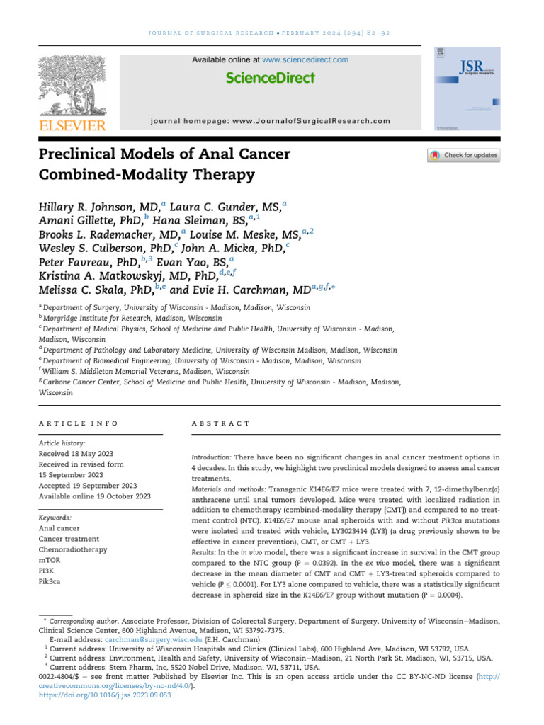 Preclinical Models of Anal Cancer Combined Modalit | PDF | Nicotinamide Adenine Dinucleotide ...