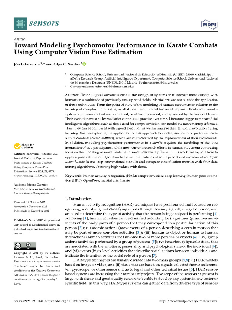 Sensors: Toward Modeling Psychomotor Performance in Karate Combats Using Computer Vision Pose ...
