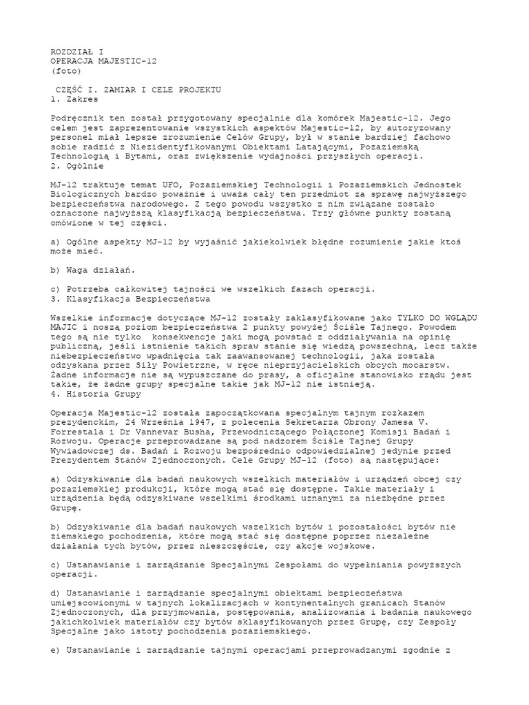 MJ-12 - SOM1-1 Tajny Dokument o Ufo - Operacja Majestic. | PDF