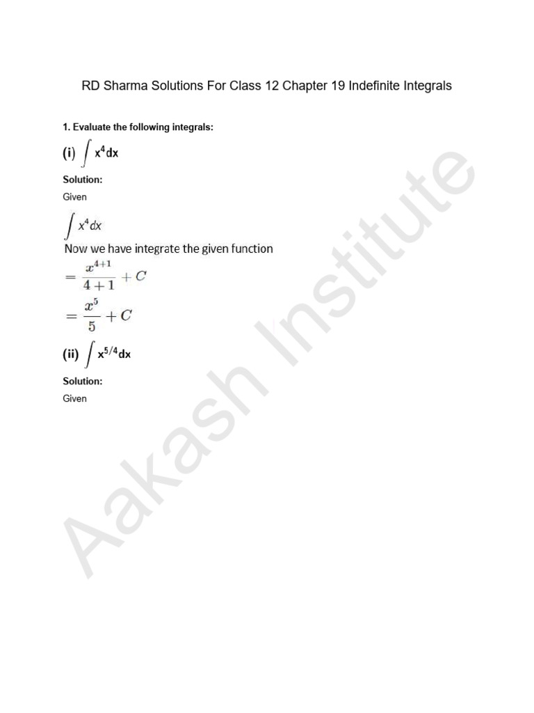 RD Sharma Solutions For Class 12 Chapter 19 Indefinite Integrals - Compressed | PDF ...