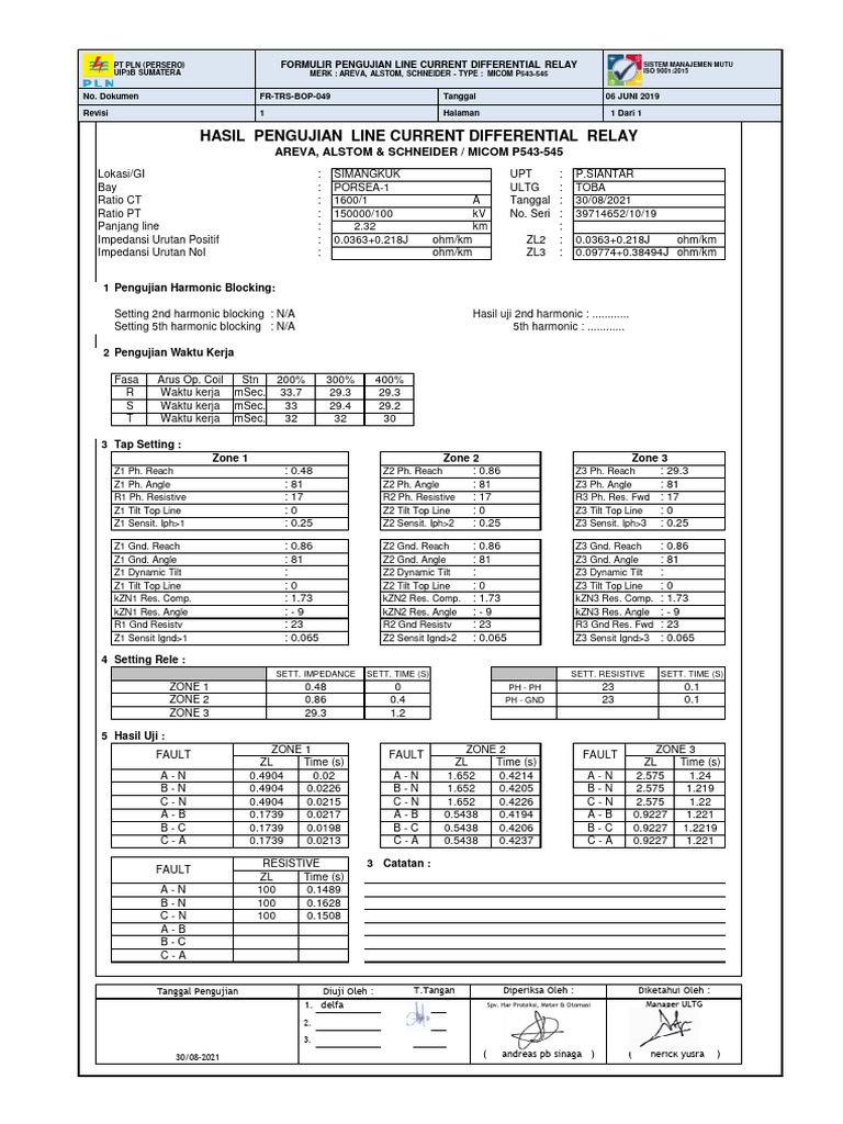 FR-TRS-BOP-049 Formulir Pengujian Rele Line Current Differential SMKUK - PORSA1 | PDF | Computer ...