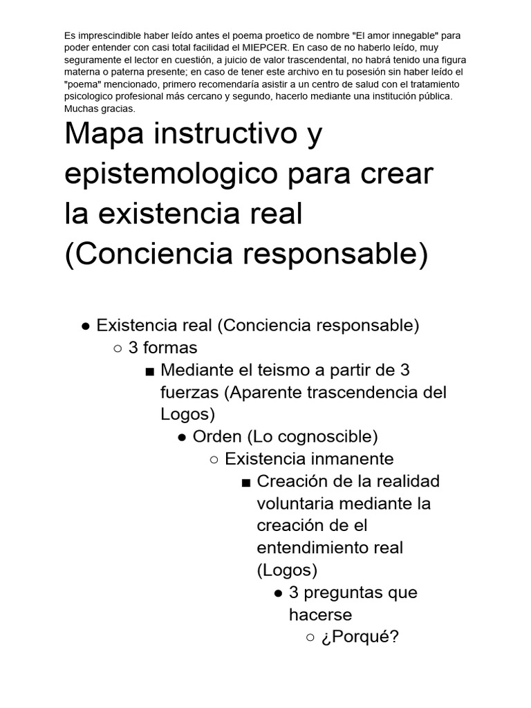 Mapa Instructivo y Epistemologico para Crear La Existencia Real (Conciencia Responsable) | PDF ...