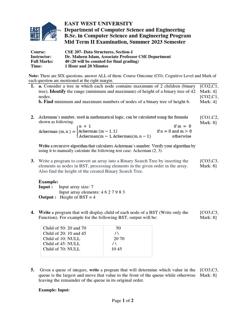 Mid 2222222 | PDF | Applied Mathematics | Algorithms