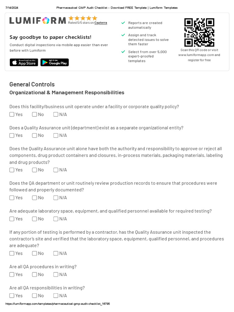Pharmaceutical GMP Audit Checklist 16795 | PDF | Verification And ...