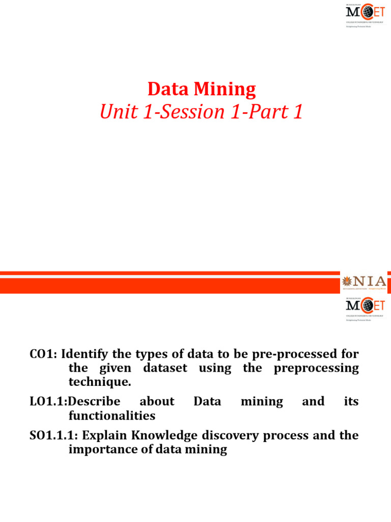 III-IT-Data Mining Unit 1-Session 1-Part1 | PDF | Data Mining | Data
