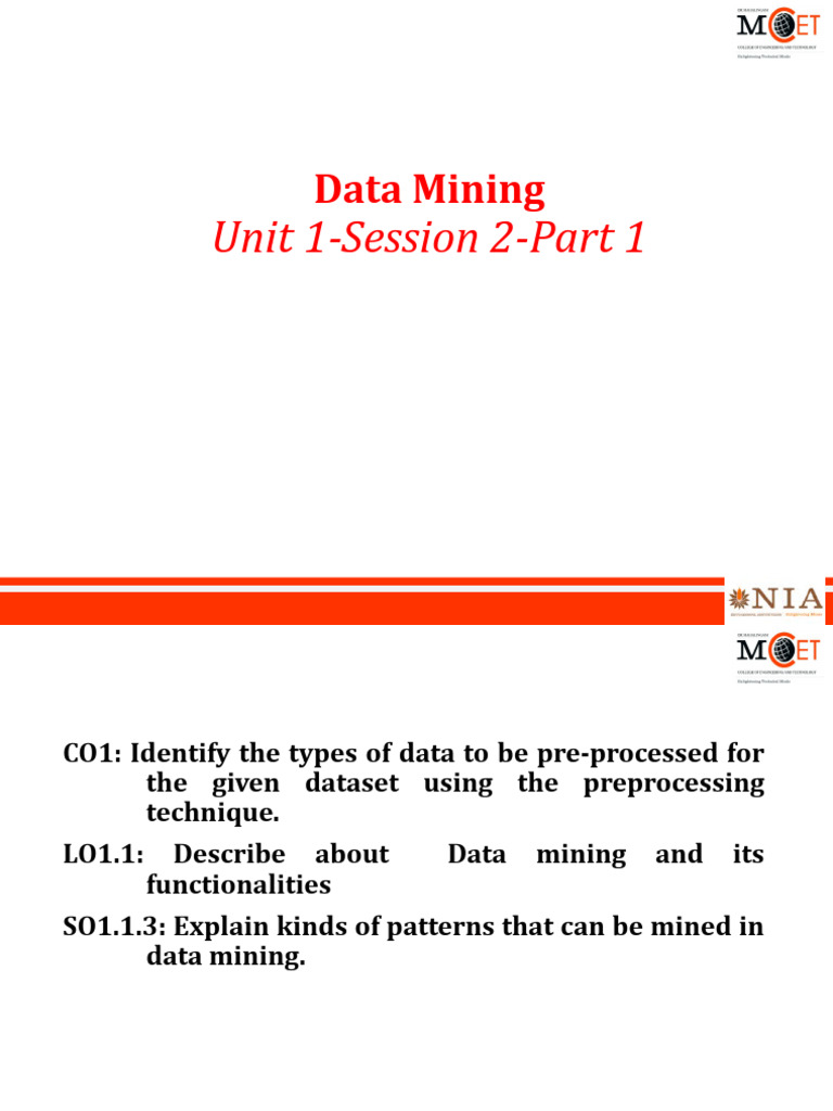 III-IT-Data Mining Unit 1-Session 2-Part1 | PDF | Data Mining | Data
