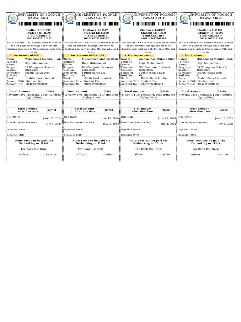 Fee Challan 4th | PDF | Deposit Account | Banks