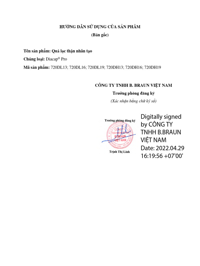 (Hướng Dẫn - EN) B. Braun - Diacap® Pro | PDF | Hemodialysis | Medicine