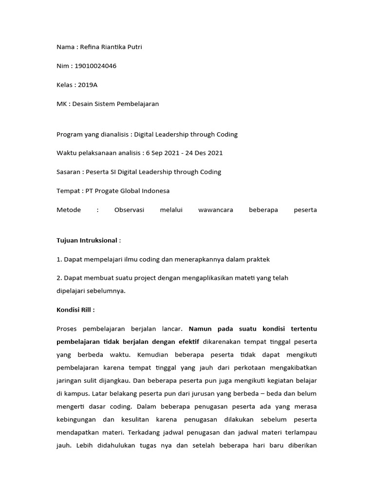 046 - Refina Riantika Putri - Revisi Desain Pelatihan | PDF | Karier & Perkembangan