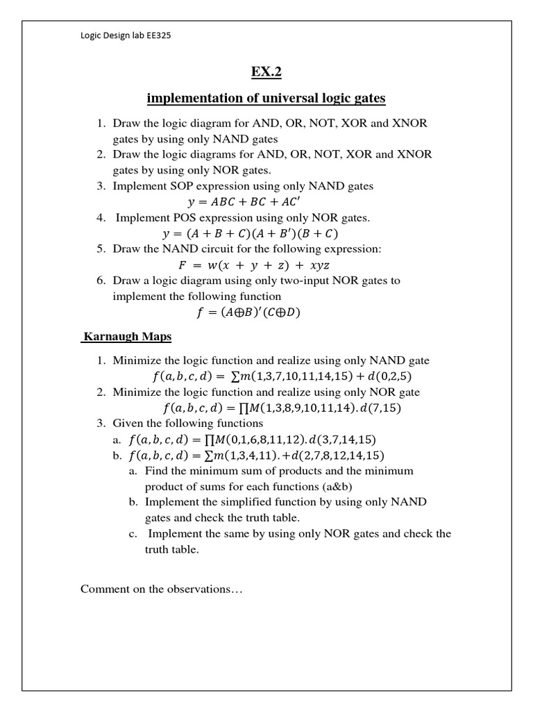 EX - No 2 Implementation of Universal Logic Gates2.2 | PDF | Technology ...