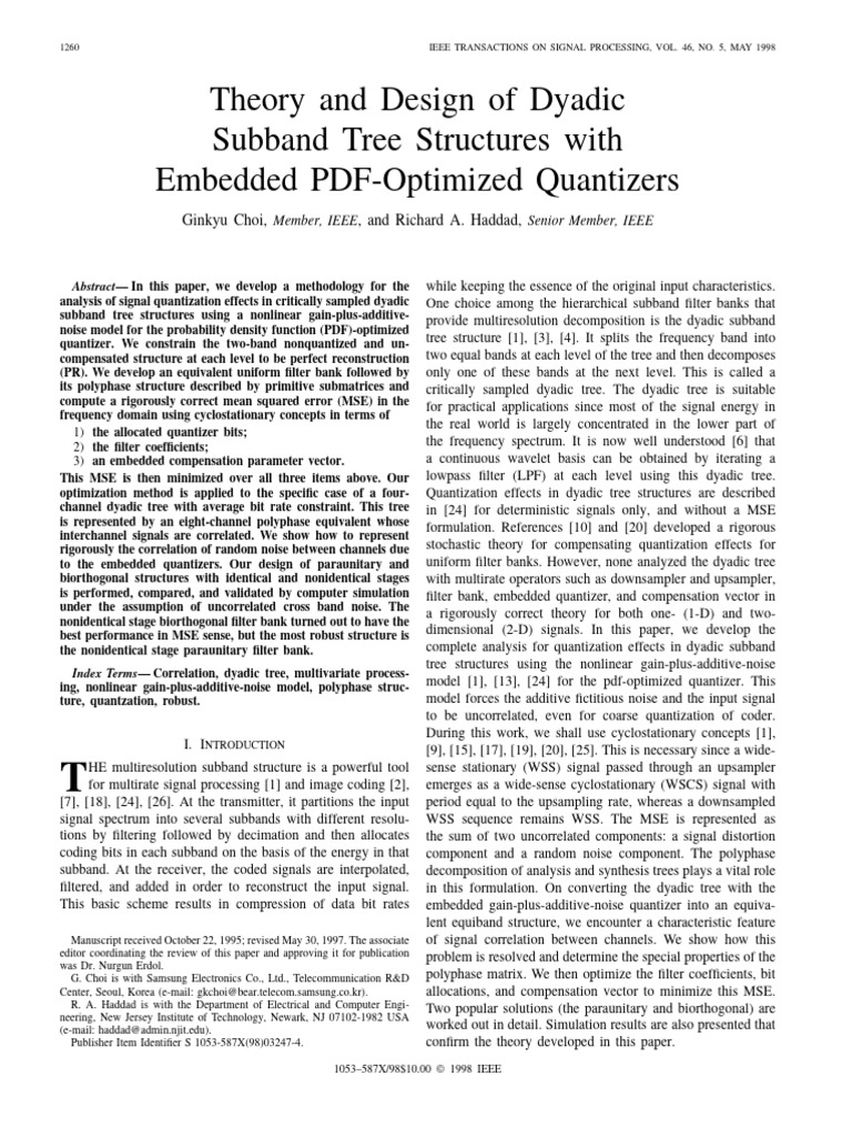 Theory and Design of Dyadic Subband Tree Structures With Embedded PDF-Optimized Quantizers | PDF ...