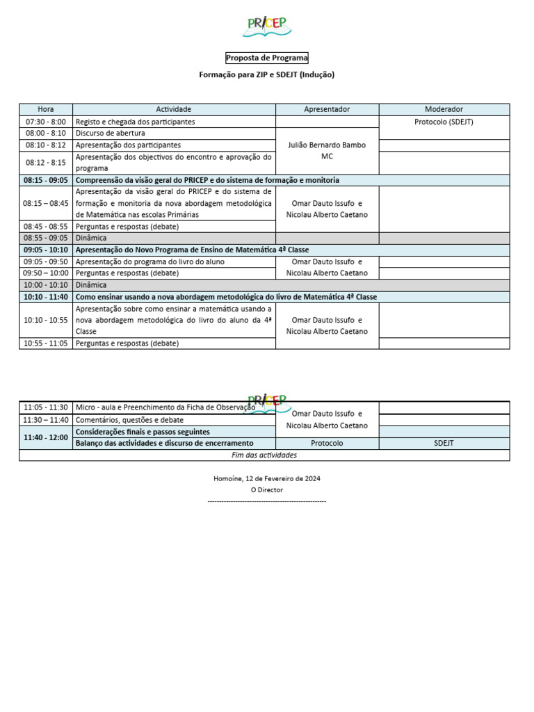 Programa de Formaçao PRICEP 2024 | PDF