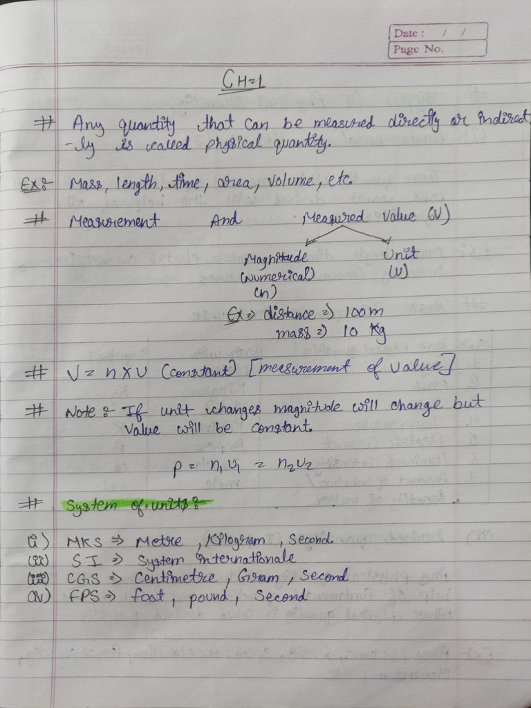 Chapter 1 Unit and Dimensions PDF Tution | PDF