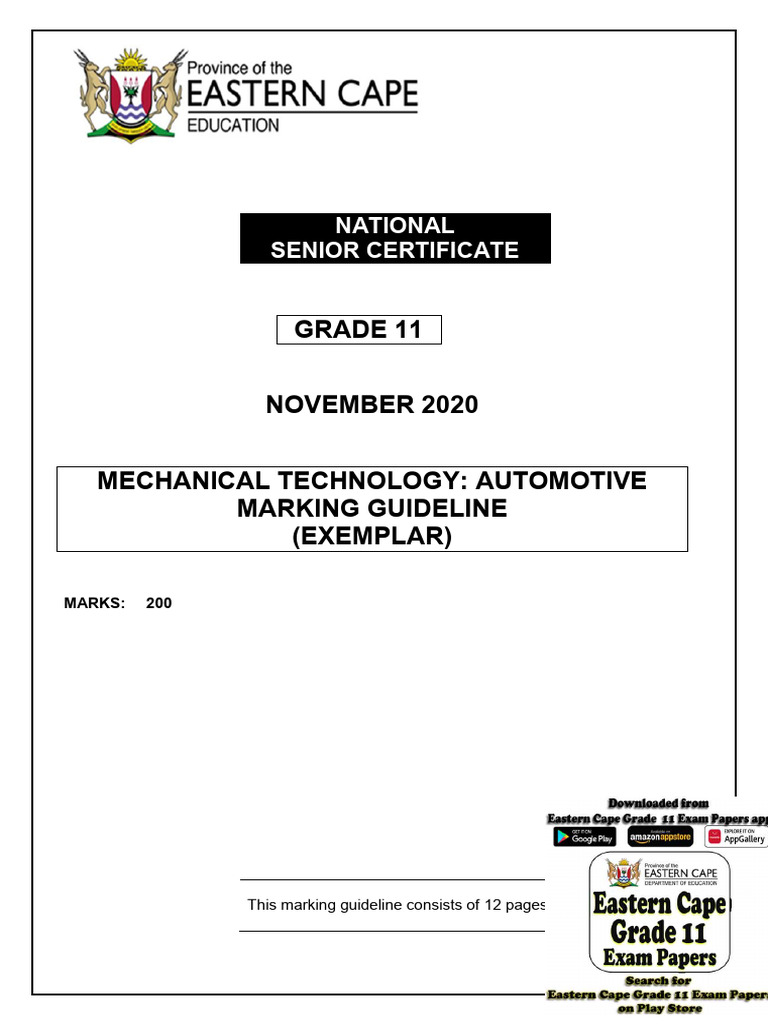 Grade 11 Mechanical Technology Memo | PDF | Internal Combustion Engine ...