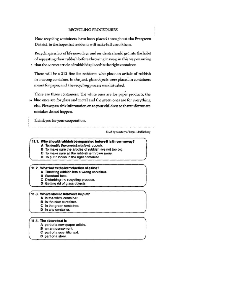 11 Reading B1 Multiple choice | PDF