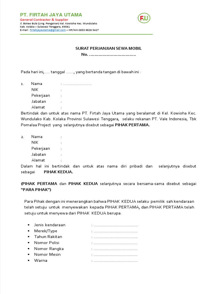 Draft Kontrak Double Cabin 4x4 | PDF | Bisnis