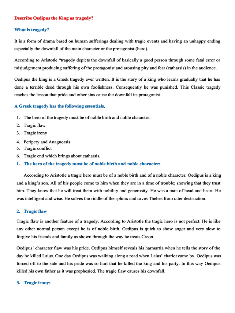 What Is Tragedy?: Describe Oedipus The King As Tragedy? | PDF | Oedipus ...
