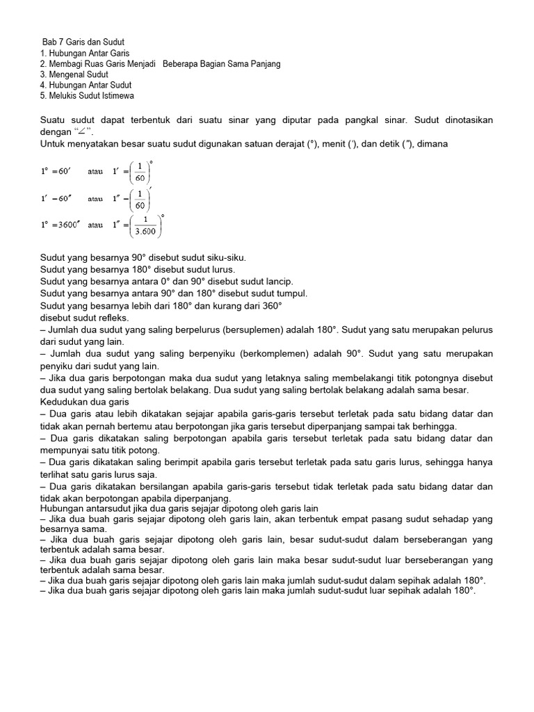 Rangkuman Matematika Garis Dan Sudut | PDF | Griya & Taman | Sains & Matematika