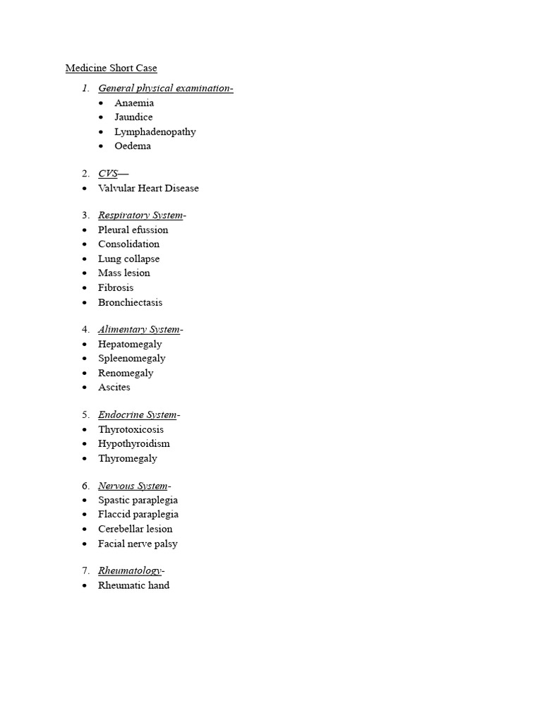 Medicine Short Case | PDF