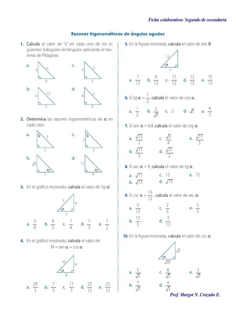 F0 - Razones Trigonométricas de Ángulos Agudos | PDF | Trigonometría ...