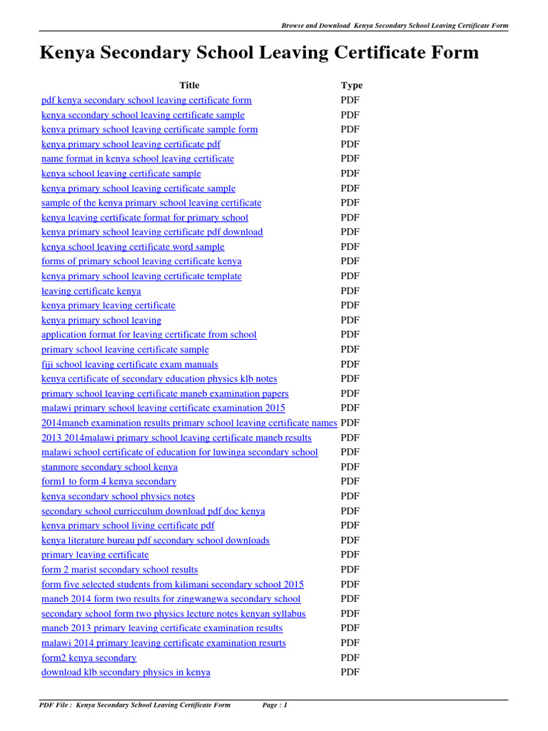 Primary Leaving Certificate Kenya | PDF | Educational Assessment And ...
