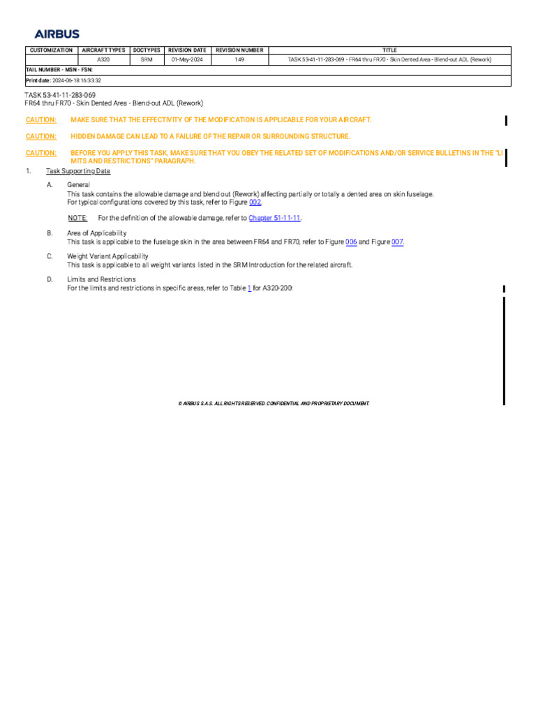 A320 Skin Dented Area Rework Task | PDF | Fuselage | Aviation