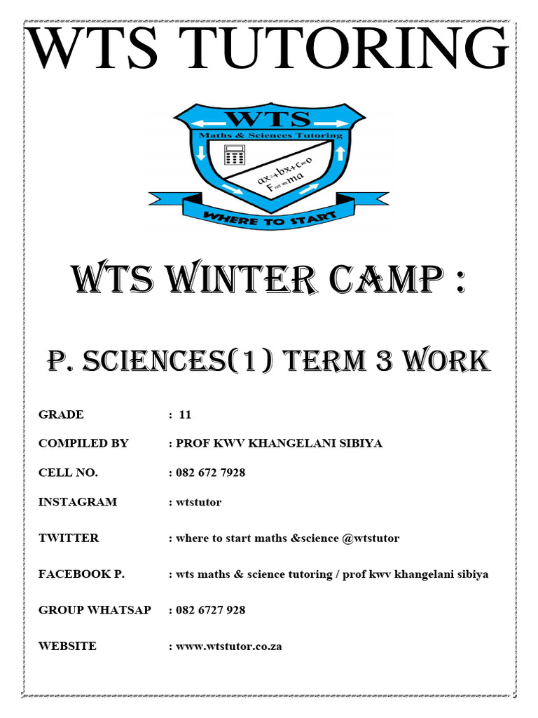 WTS Physical Sciences 1 GR 11 Term 3 Camp | PDF
