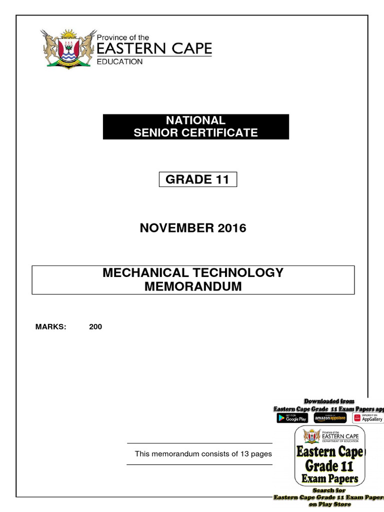 Mechanical Tech Memo Gr11 Nov2016 English | PDF | Pump | Friction