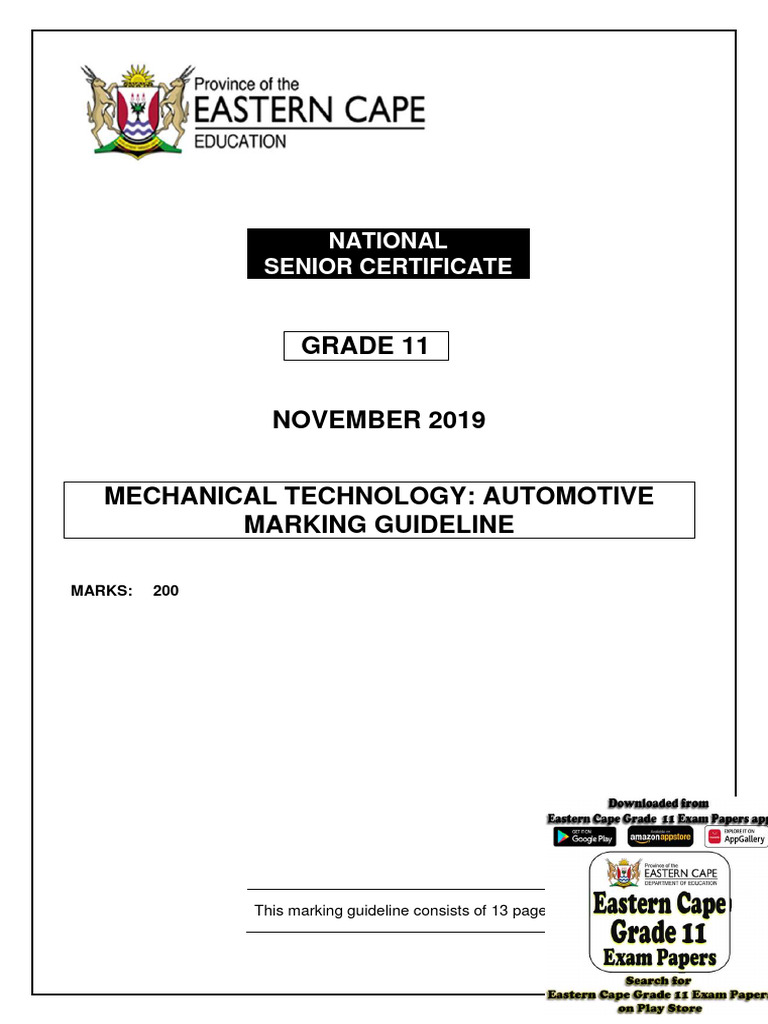 Mech Tech Gr11 Memo Nov2019 - Auto - English | PDF | Axle | Gear