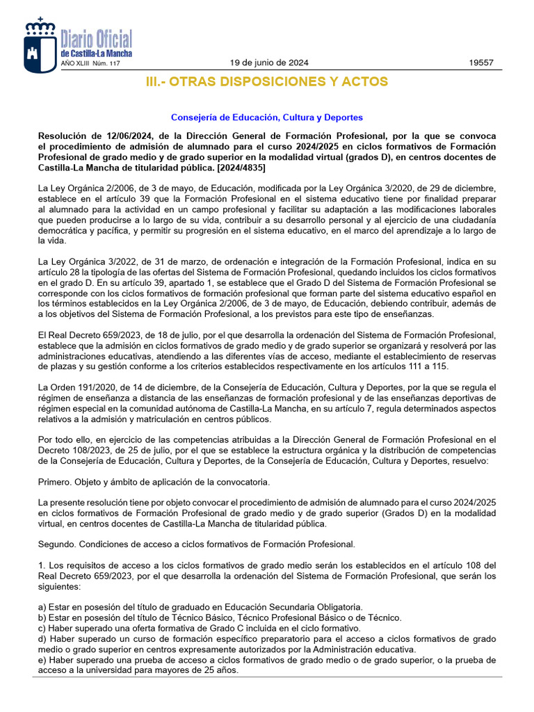 Resol 12-06 - Admision GM-GS Virtual 24-25 | PDF | Desarrollo profesional | Titulo academico