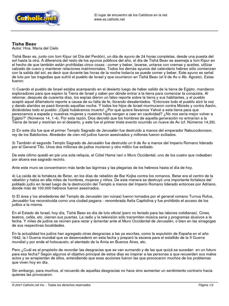 Tisha Beav | PDF | Templo en jerusalén | Jerusalén