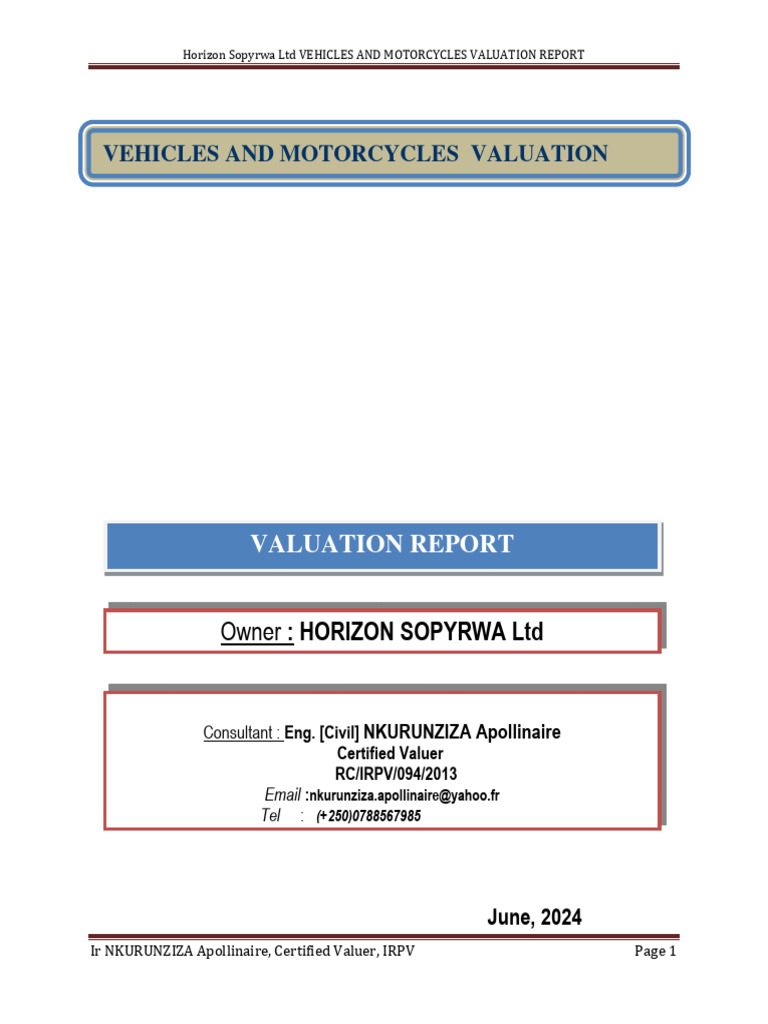 Horizon Sopyrwa Vehicles Valuation Report | PDF | Real Estate Appraisal ...